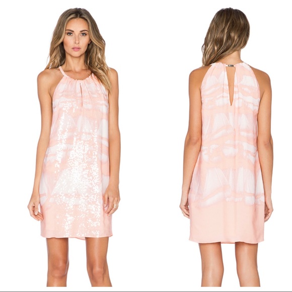Halston Heritage | Dresses | Halston Heritage Sequin Panel Print Dress ...
